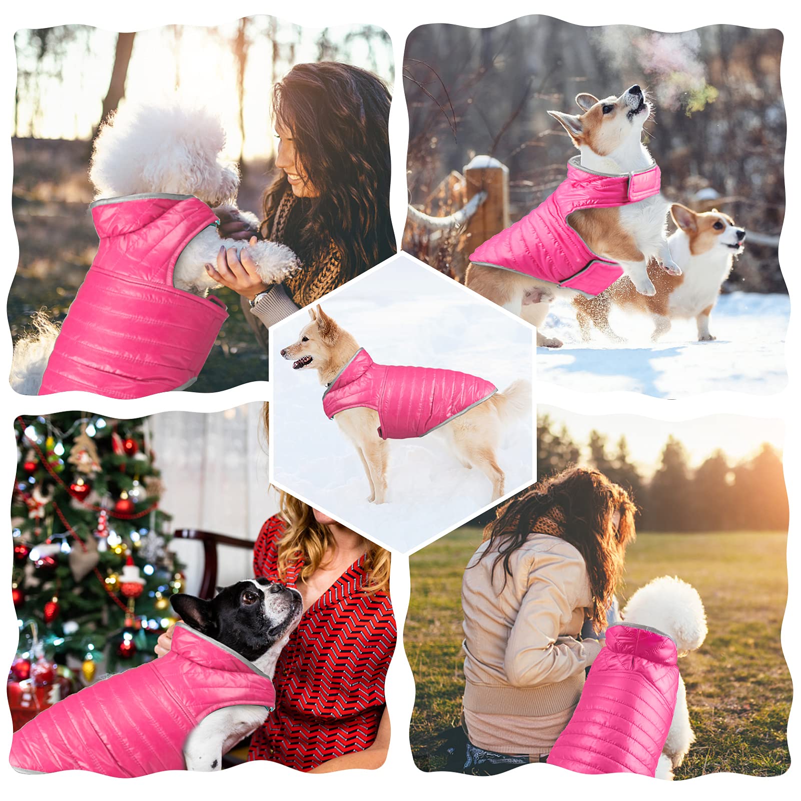 Dogcheer Dog Winter Coat Reversible, Lightweight Pet Jacket Warm Vest, Reflective Dog Clothes for Cold Weather, Waterproof Outdoor Puppy Puffer Jacket Apparel for Small Medium Large Dogs