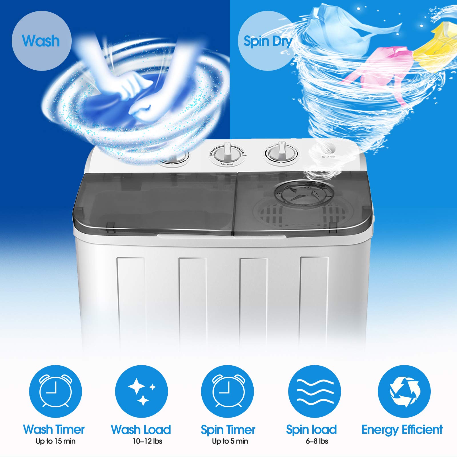 COSVALVE Portable Washing Machine 17lbs Compact Twin Tub Washer and Dryer Combo for Apartments,Dorms,RV's,College Rooms,Camping