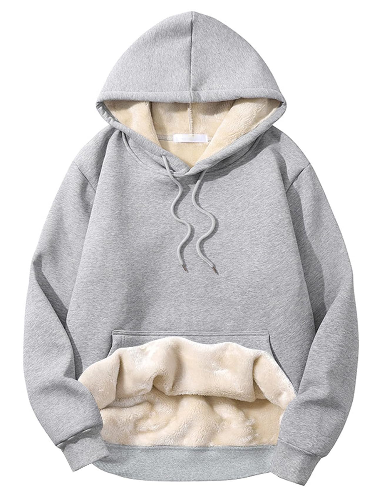 Flygo Men's Casual Fleece Sherpa Lined Hoodie Winter Warm Pullover Hooded Sweatshirt(Grey-M)