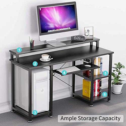 NOBLEWELL Computer Desk with Monitor Stand Storage Shelves Keyboard Tray,47" Studying Writing Table for Home Office (Black)