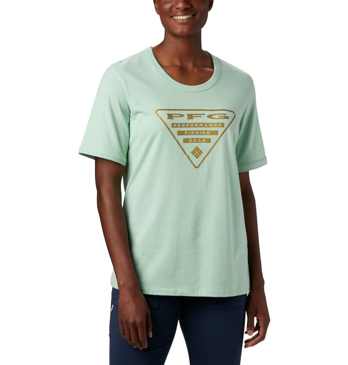 Columbia Women's PFG Triangle Tee Short Sleeve Shirt, New Mint/City Grey, X-Large