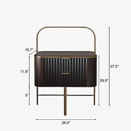 Lartis Premium nightstand, Stylish Design, 2 Drawers,Very Easy to Assembly, End Table Bedside Table,Stainless Steel Gold Plated feet(Elegant Black)
