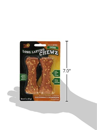 Pet 'n Shape Long Lasting Chewz Dog Treats - Chicken Wrapped Rawhide 6 Bones 4 Inch Long