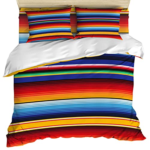 Twin Comforter Covers Sets Colorful Mexican 4 Piece Duvet Cover Set Lightweight Microfiber Soft Bedding Set for Adult Teen, Red Orange Blue Tribe Ethnic