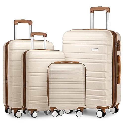 LARVENDER Luggage Sets 4 Piece, Expandable Luggage Hardside Suitcases Set with Double Spinner Wheels, Durable Lightweight Travel Luggage Sets Clearance with TSA Lock, Cream White (18/20/24/28)"