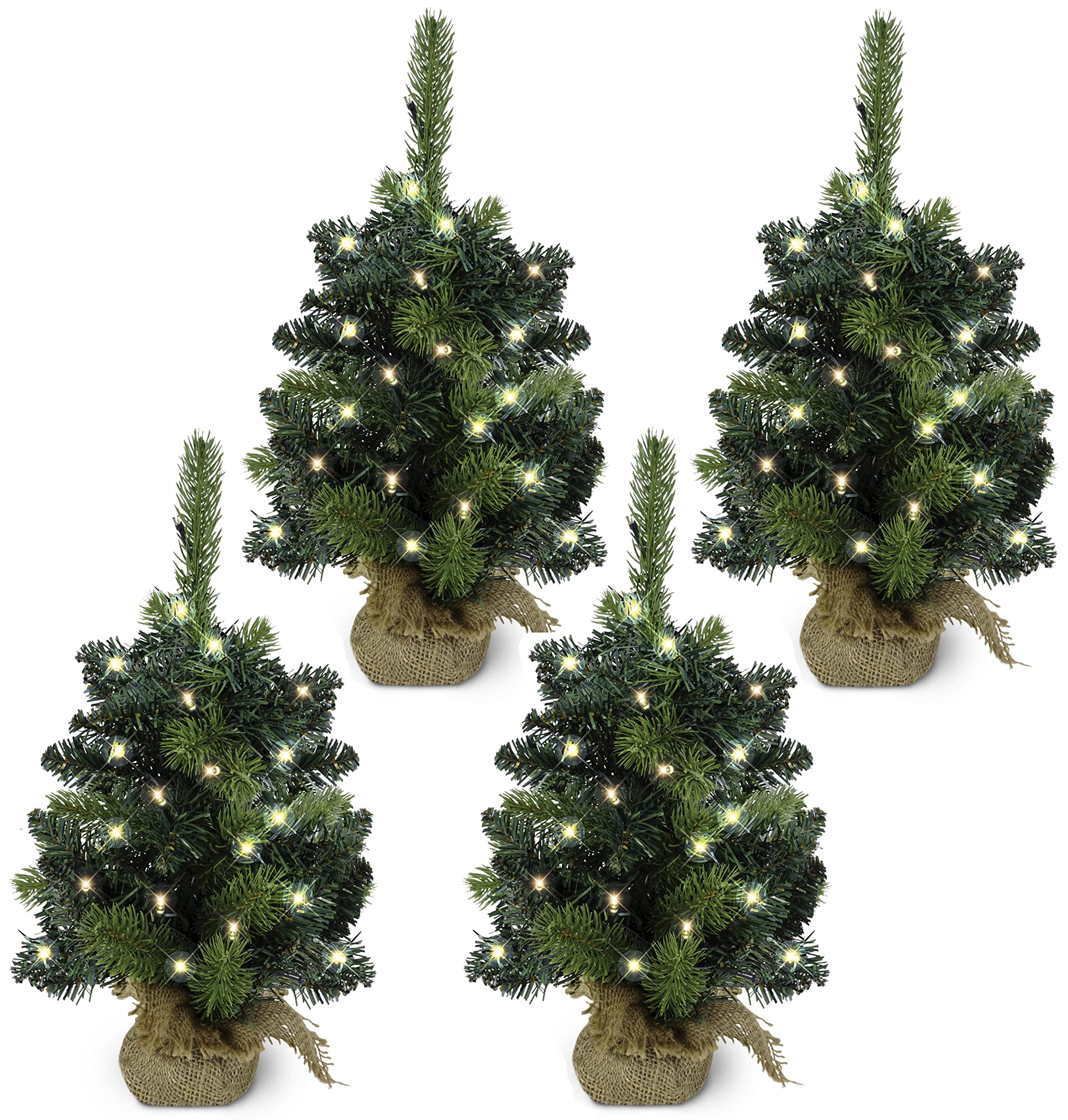 Flexible Flyer 1 Ft Mini Christmas Tree with Lights. Tiny Tabletop Prelit Battery Operated Xmas Decor, 4 Pack