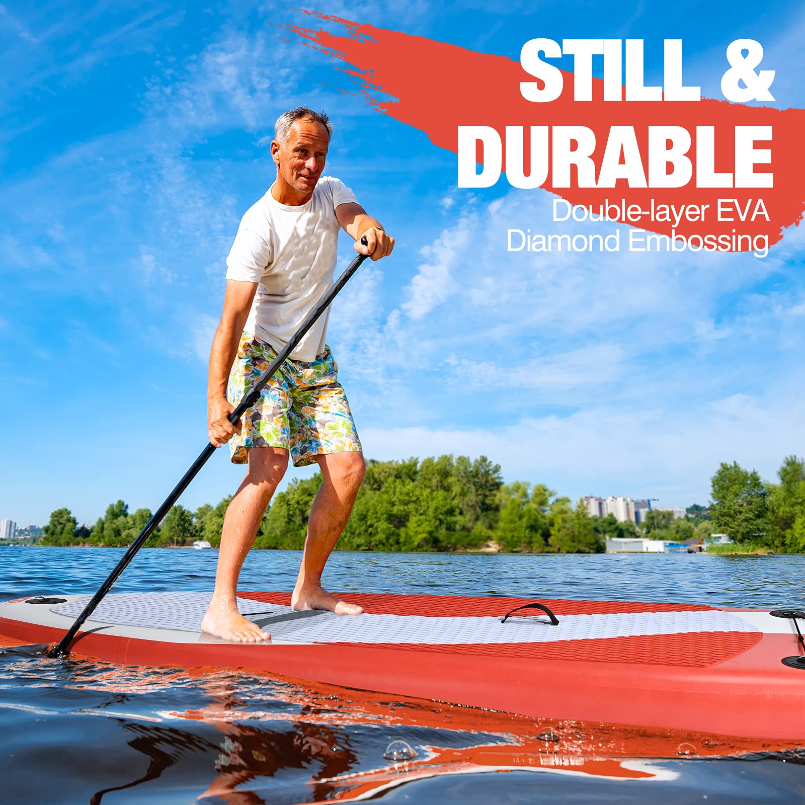 CREWYN Inflatable Stand Up Paddle Board - 10x30x6 Lightweight Paddle Board with SUP Accessories, Wide Stance Non-Slip Deck, Hand Pump, 3 Bottom Fin for Surf Control & Backpack ISUP for Adults Youth
