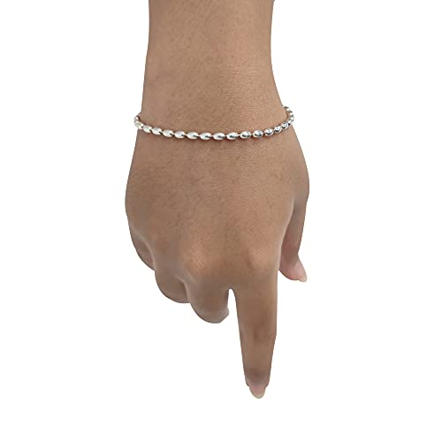 SC-jewelry Sterling Silver 7-inch Charleston Rice Bead Link Bracelet Sturdy Women's Bracelet Extra-Small 2.2x3mm (230ga) Italian Oval Beads in Gift Box with Lobster Claw Clasp