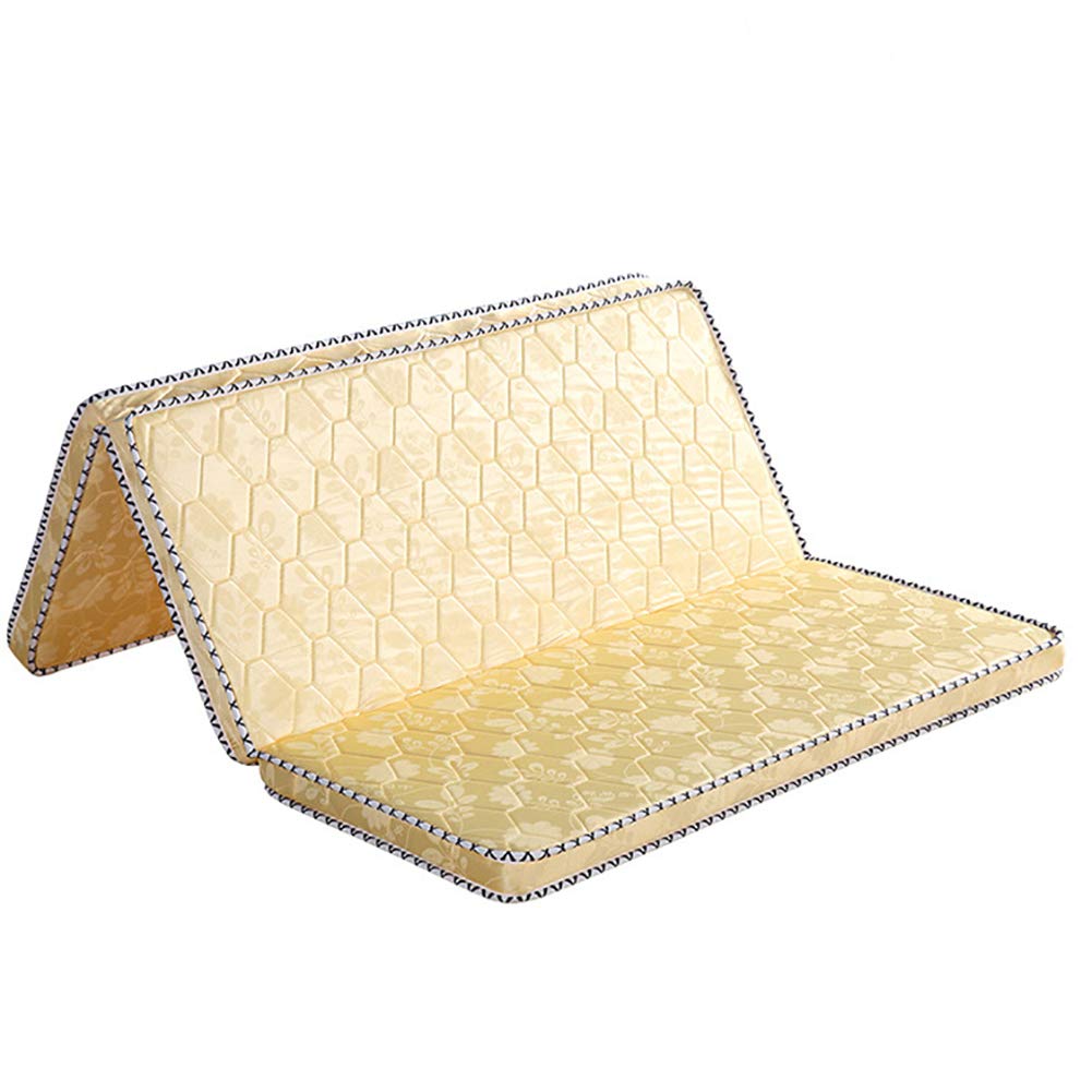 Tatami Tri-fold Mattress, Thick 3e Coconut Palm Mattress Pad Orthopedic Coir Sleeping Mat Firm Feel Quiet Guest Bed Floor Mat-Gold 150x200cm(59x79inch)