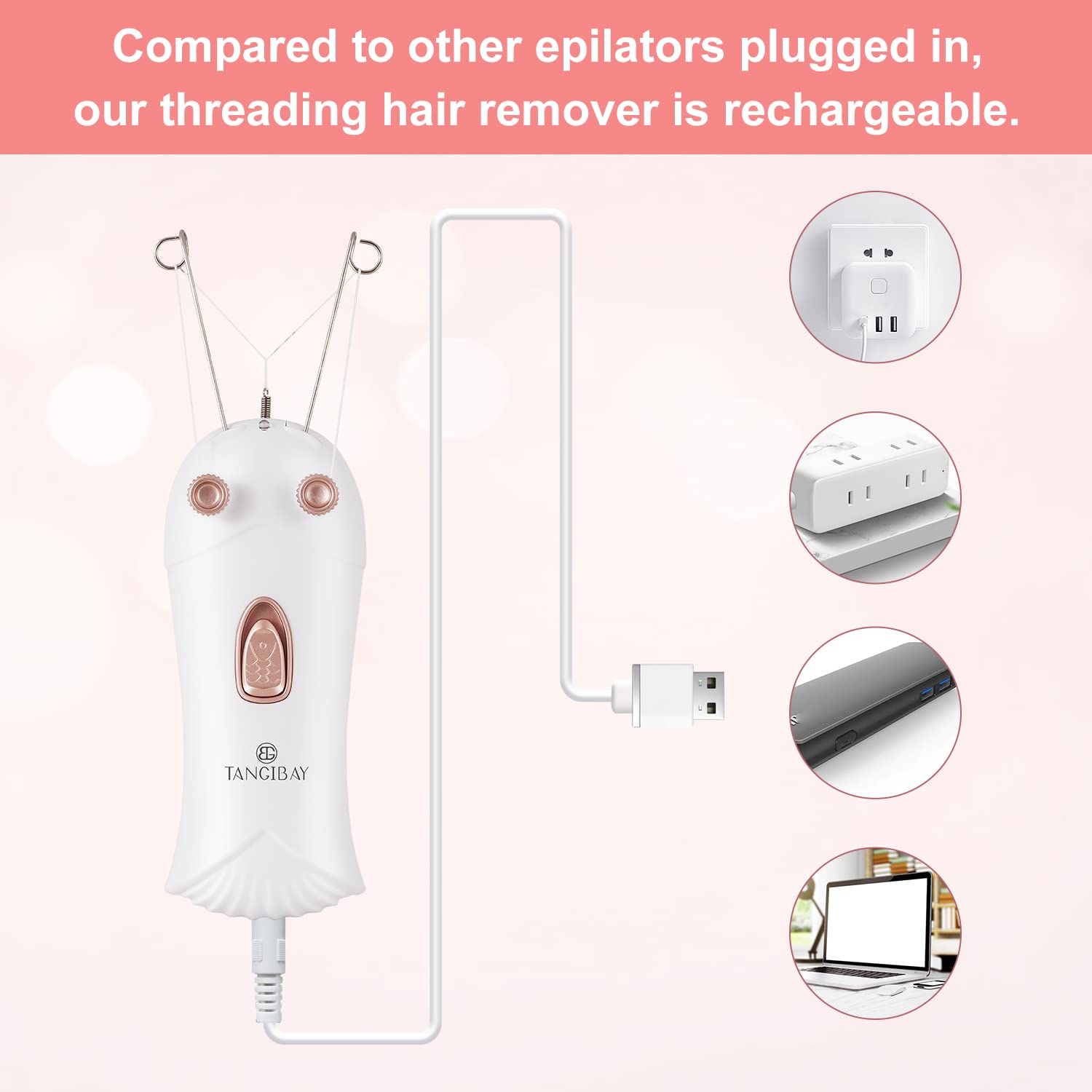 Tangibay Mermaid Threading Hair Removal - Rechargeable Facial Hair Threader Machine, Womens Automatic Thread Hair Remover Tool Kit, Electric Threads Epilator for Face, Upper Lip, Arms (White)