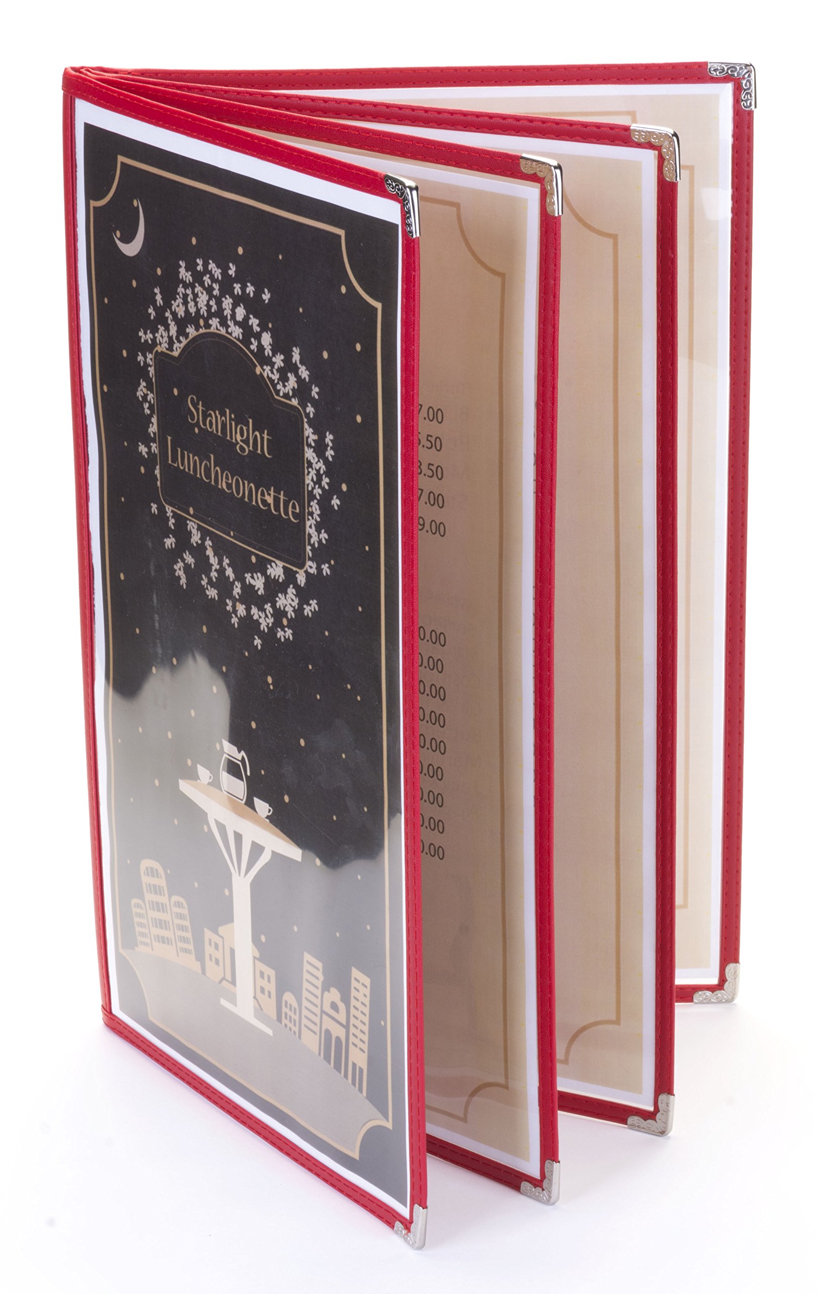 Displays2go Book Style Menu Cover Holder, 8.5-Inch by 14-Inch, Set of 10
