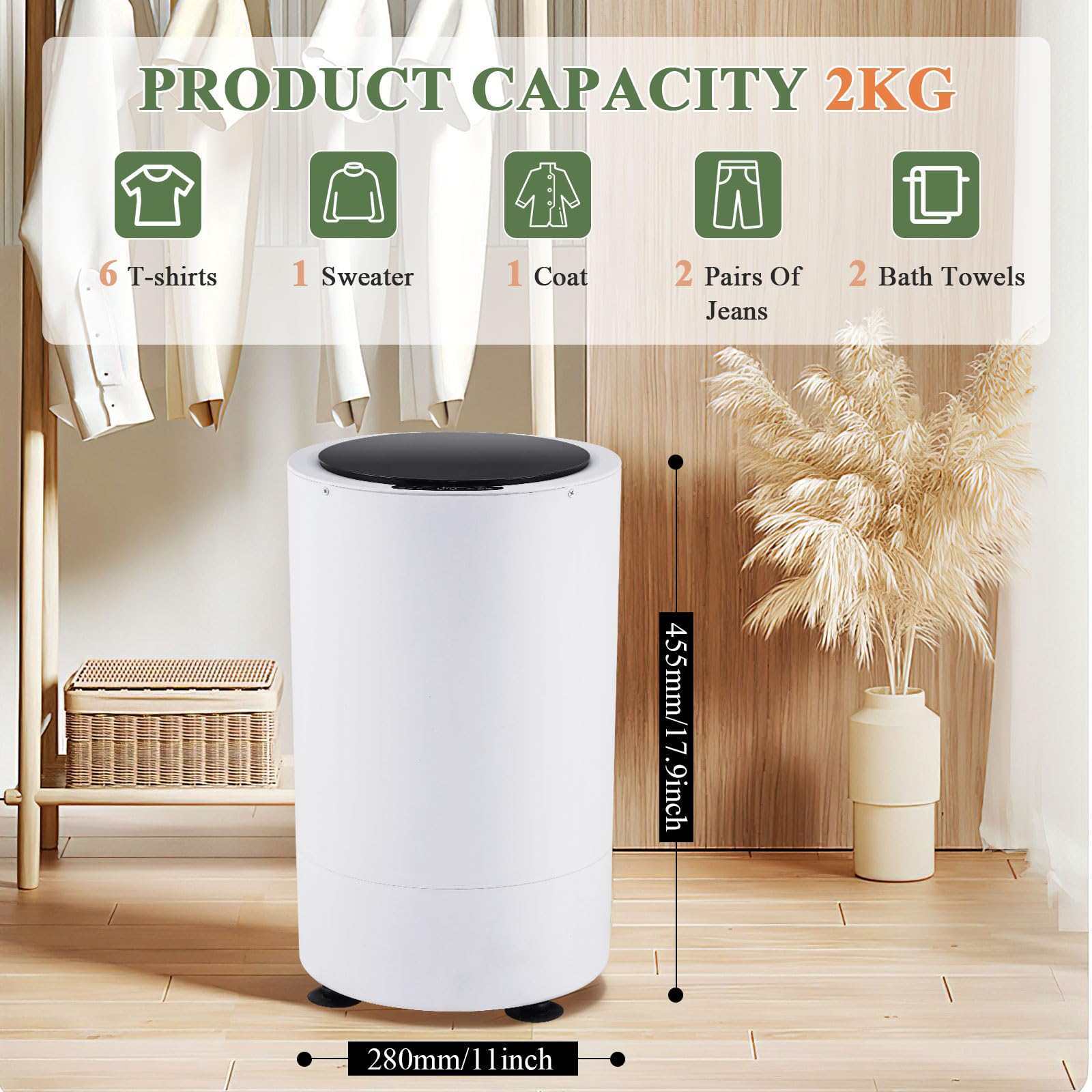 Meticuloso Electric Clothes Spin Dryer, Portable Mini Dryer, 110V Compact Spin Dryer Laundry Dryer for Apartment, School, Dorm, RV, Camping