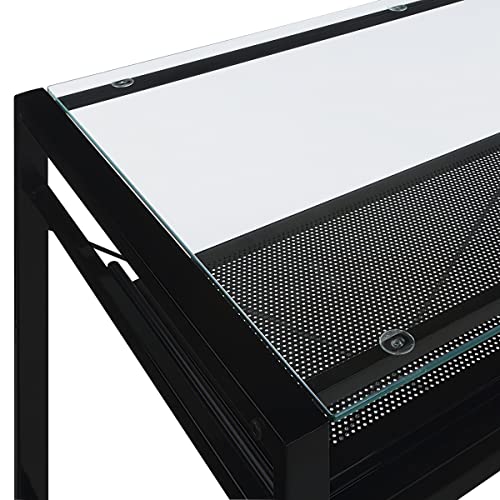 OSP Home Furnishings Zephyr Computer Desk with Keyboard Shelf and Tempered Glass Top, Clear Glass and Black Frame, 36" W x 20" D x 30.25" H