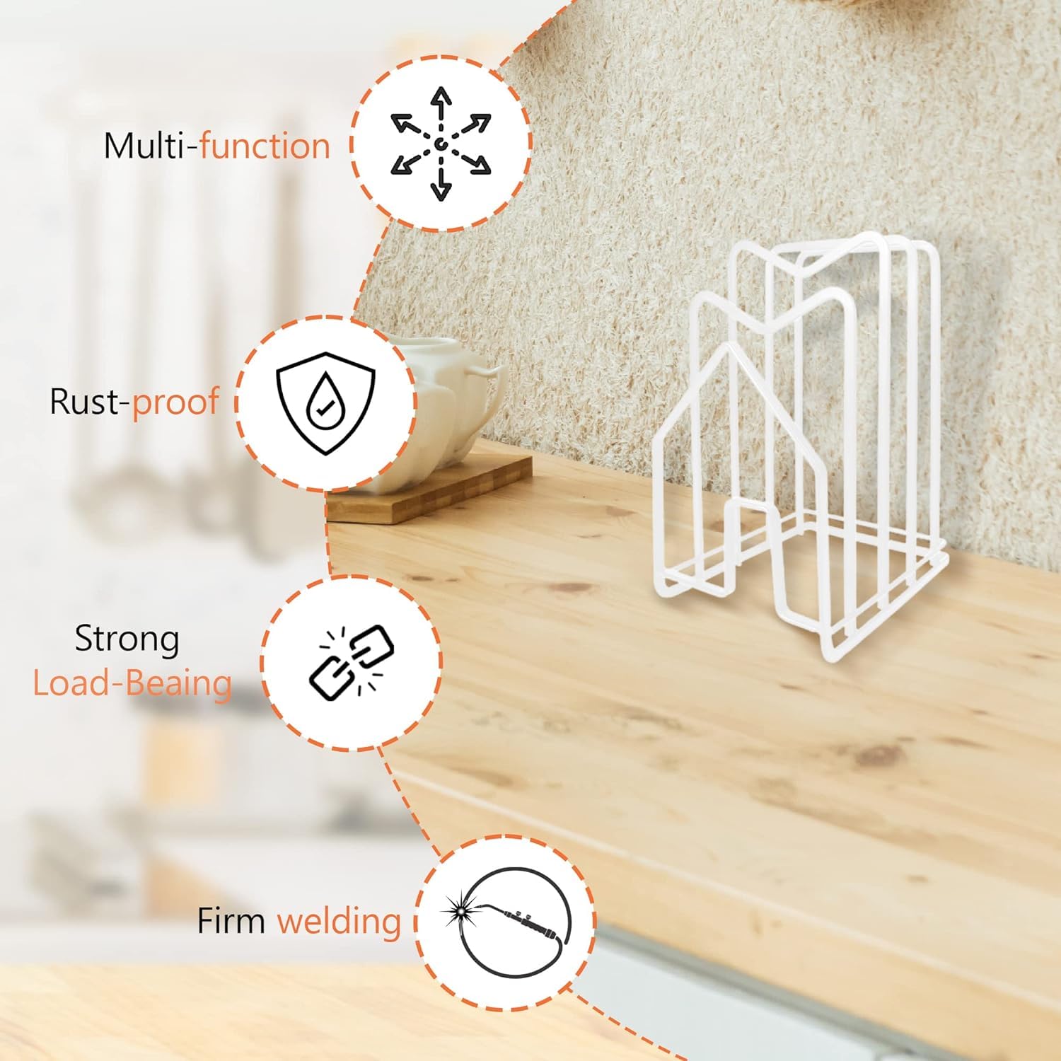 Cutting Board organizer-Streamline Your Kitchen with a 4-Slot Board Organizer- Keep Countertops Clutter-Free and Pots and Pans Neatly Stacked - Measures 12.5x14.5 (White)