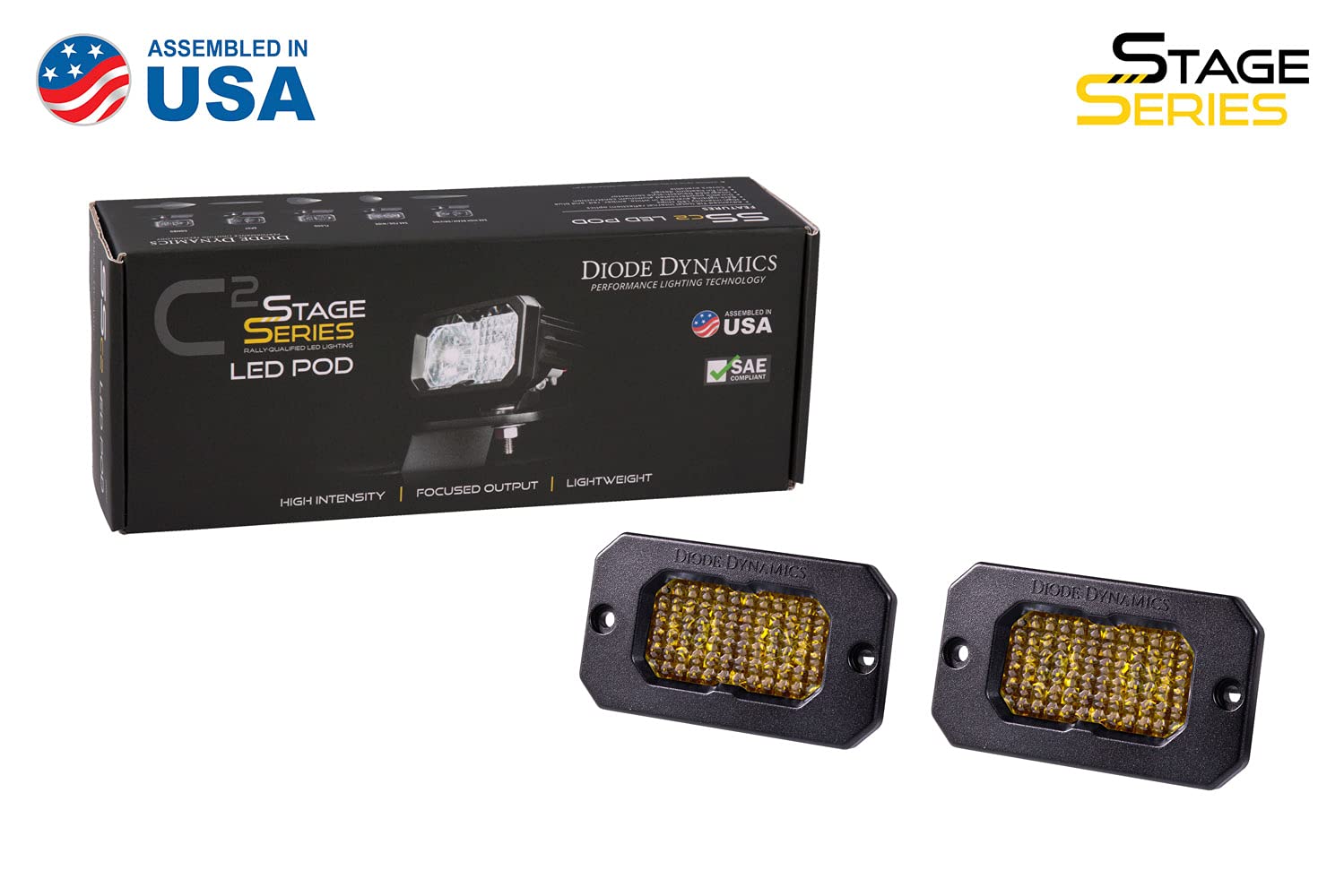 Diode Dynamics Stage Series 2in SAE Yellow Pro Flush Mount LED Pod (pair), Combo w/Amber Backlight