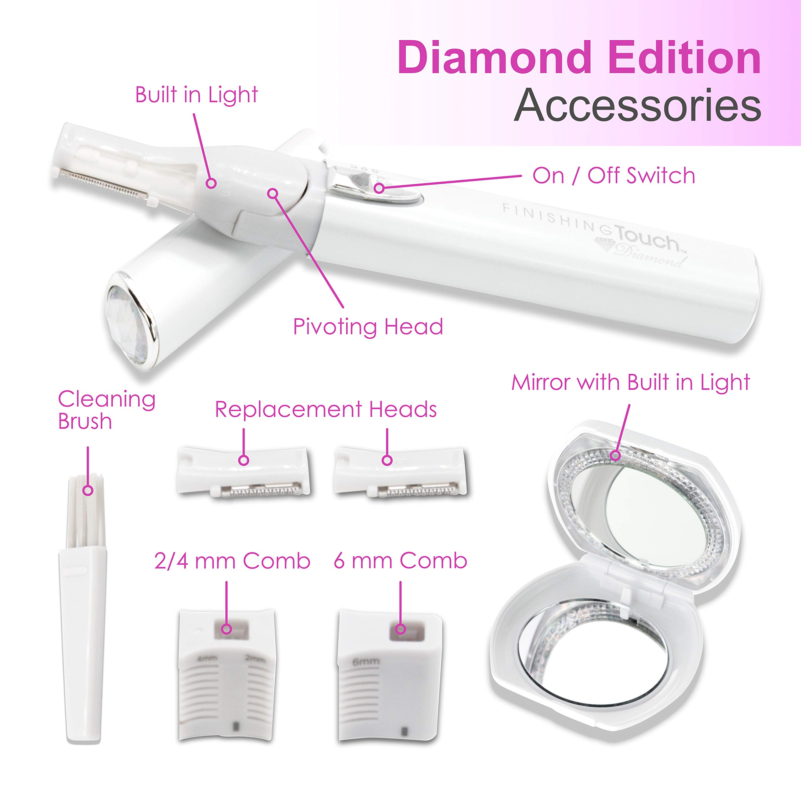Finishing Touch Diamond Hair Remover with Light Up Deluxe Mirror (E-Commerce Packaging)