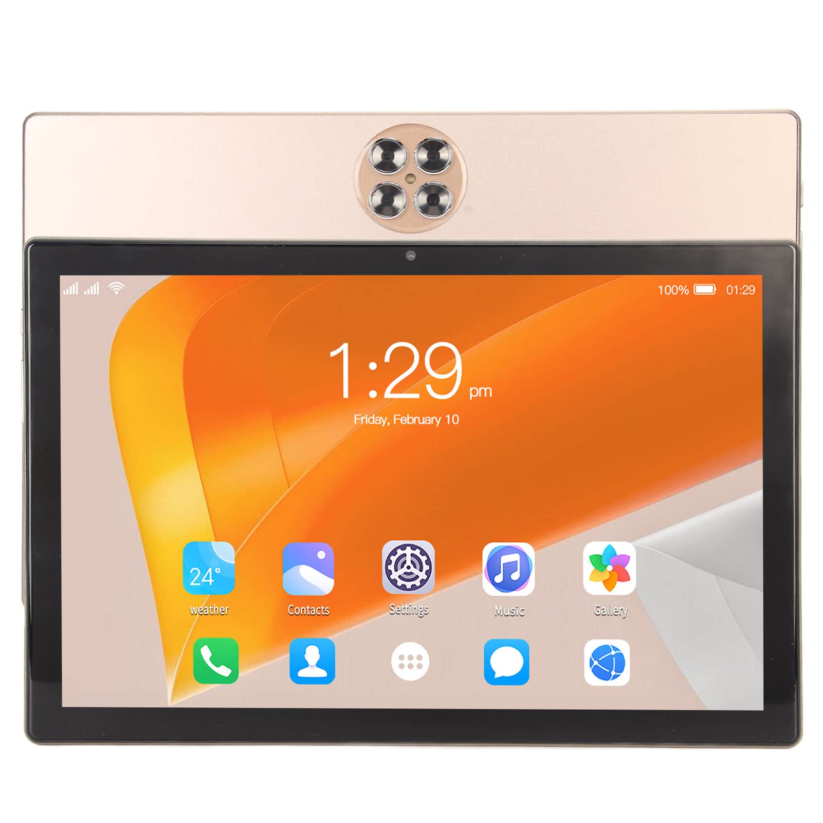 DAUZ 2 in 1 Portable Tablet, 5G WiFi 10.1 Inch Tablet Octa Core CPU 100‑240V Gold for Android 12 for Travel (US Plug)