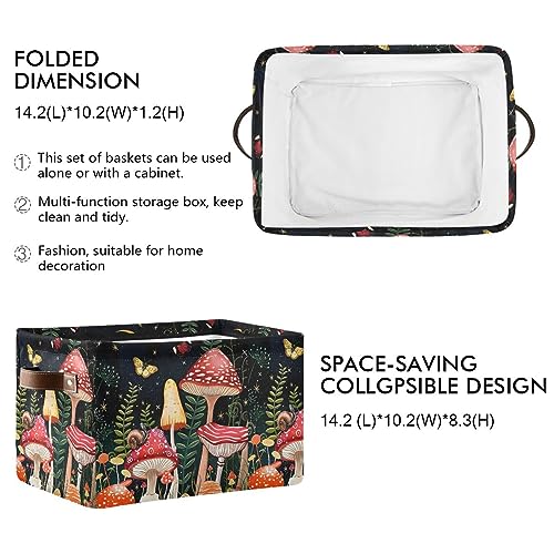DIOLPOM Mushroom Storage Baskets,Foldable Storage Bins with Handles, Decorative Cloth Toy Organizer Storage Boxes for Home Office 14 x 10 x 8 in