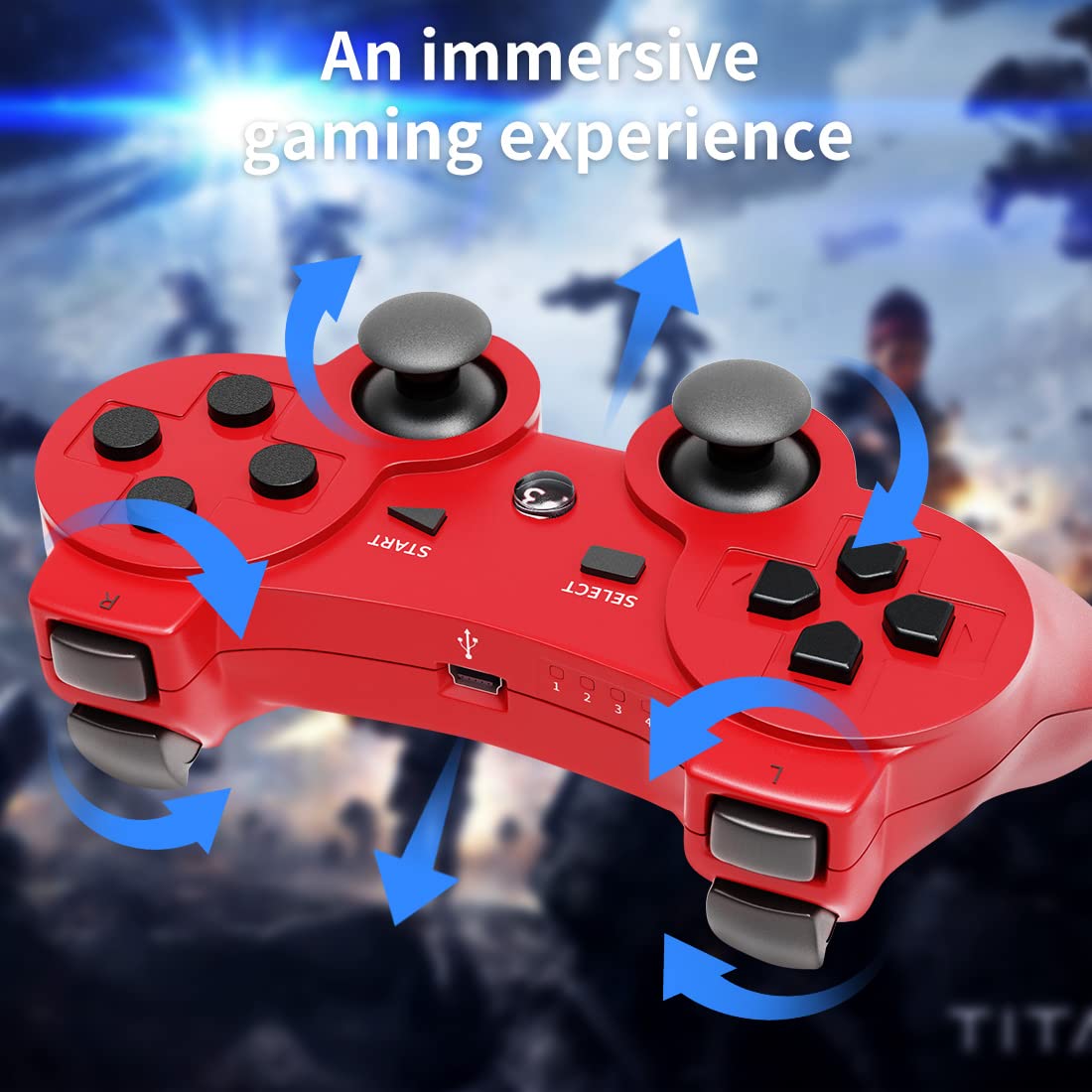 DIANVEN Controller for PS3 Controller Wireless for Sony PlayStation 3, Bluetooth Remote Control for PS3, Double Shock and Motion Sensing USB Charging Cables for PS3 Controller, Blue&Red