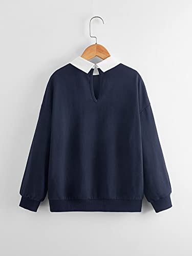 Floerns Girls Graphic Print Long Sleeve Collar Neck Casual Sweatshirt Tops Navy Blue 11-12Y