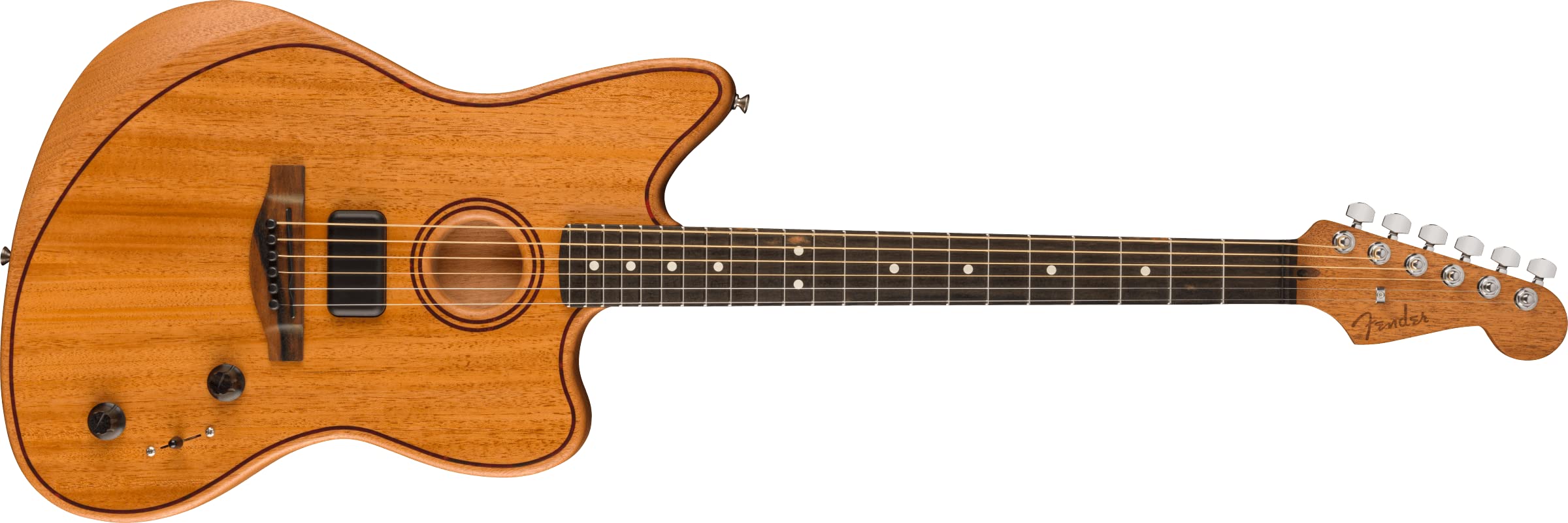 Fender American Acoustasonic Jazzmaster All-Mahogany Acoustic Electric Guitar, Natural, Ebony Fingerboard, with Gig Bag