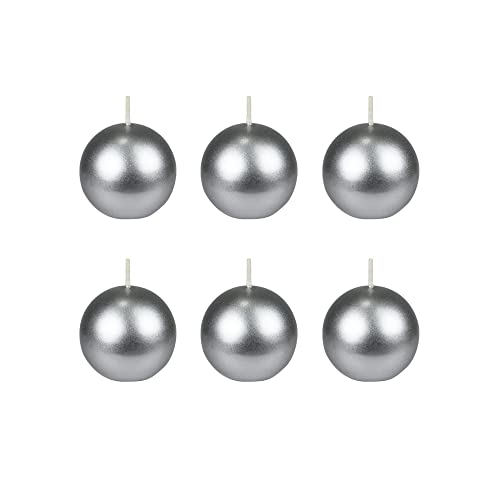 Zest Candle 6-Piece Ball Candles, 3-Inch, Metallic Silver