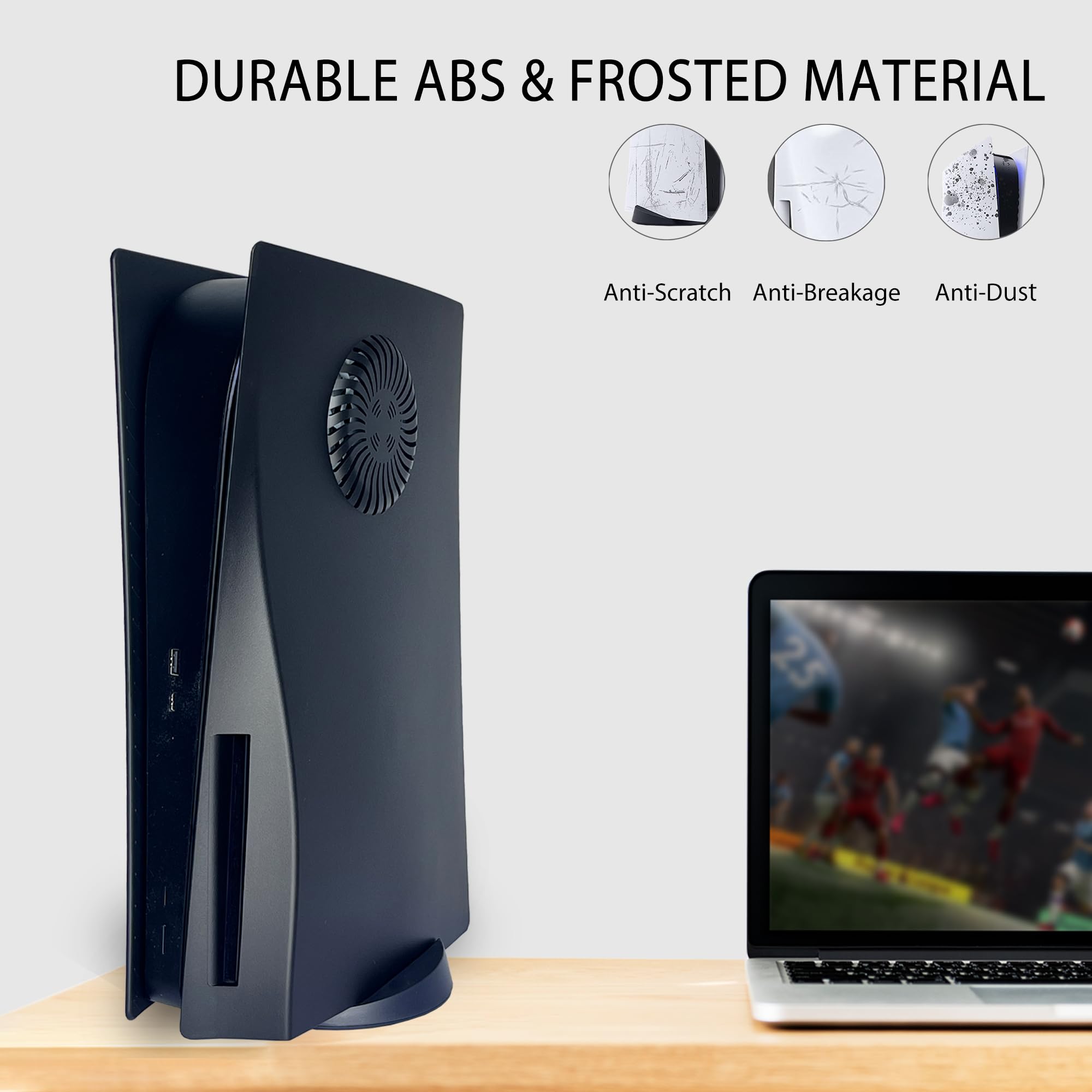 Faceplate for PS5 with Cooling Vent Face Plate Console Cover for Disc Edition DOBEWINGDELOU Replacement Side Plate Shell Accessories Hard Shockproof Anti-Scratch Dustproof ABS Case Black