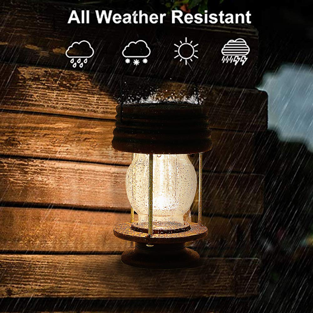 Hanging Solar Garden Lights Outdoor - 8.3” Solar Powered Waterproof Retro Christmas Lanterns, Bright Landscape Lamp, 30 Lumen, 2 Pack, Great Decor for Patio, Yard, Garden and Table (Warm White)