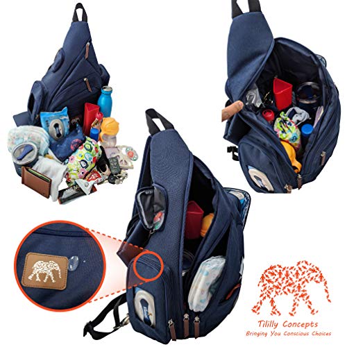 Diaper Bag, Shoulder Sling Backpack, Crossbody, Small to Medium, Unisex, Navy, with changing pad/mat, wipes dispenser and insulated milk bottle compartment