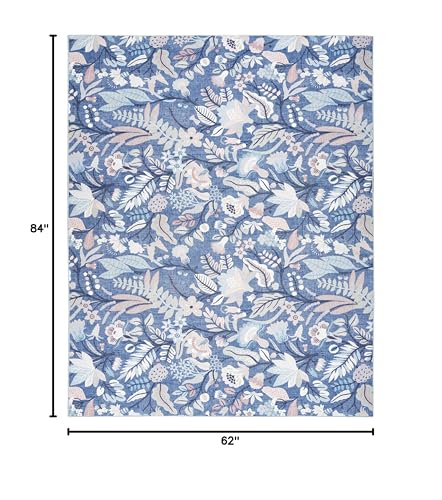 Nourison Washables Floral Navy Multicolor 5'2" x 7' Area -Rug, Easy -Cleaning, Non Shedding, Bed Room, Living Room, Dining Room, Kitchen (5x7)