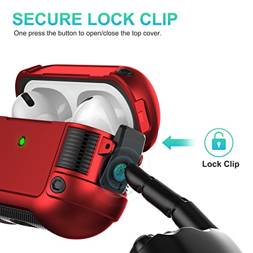 Valkit Compatible Airpods Pro Case Cover with Lock, Full-Body Military Rugged Air Pod Pro Shockproof Case for Men Women Hard Shell iPod Pro Protective Skin with Keychain for Airpods Pro 2019, Red