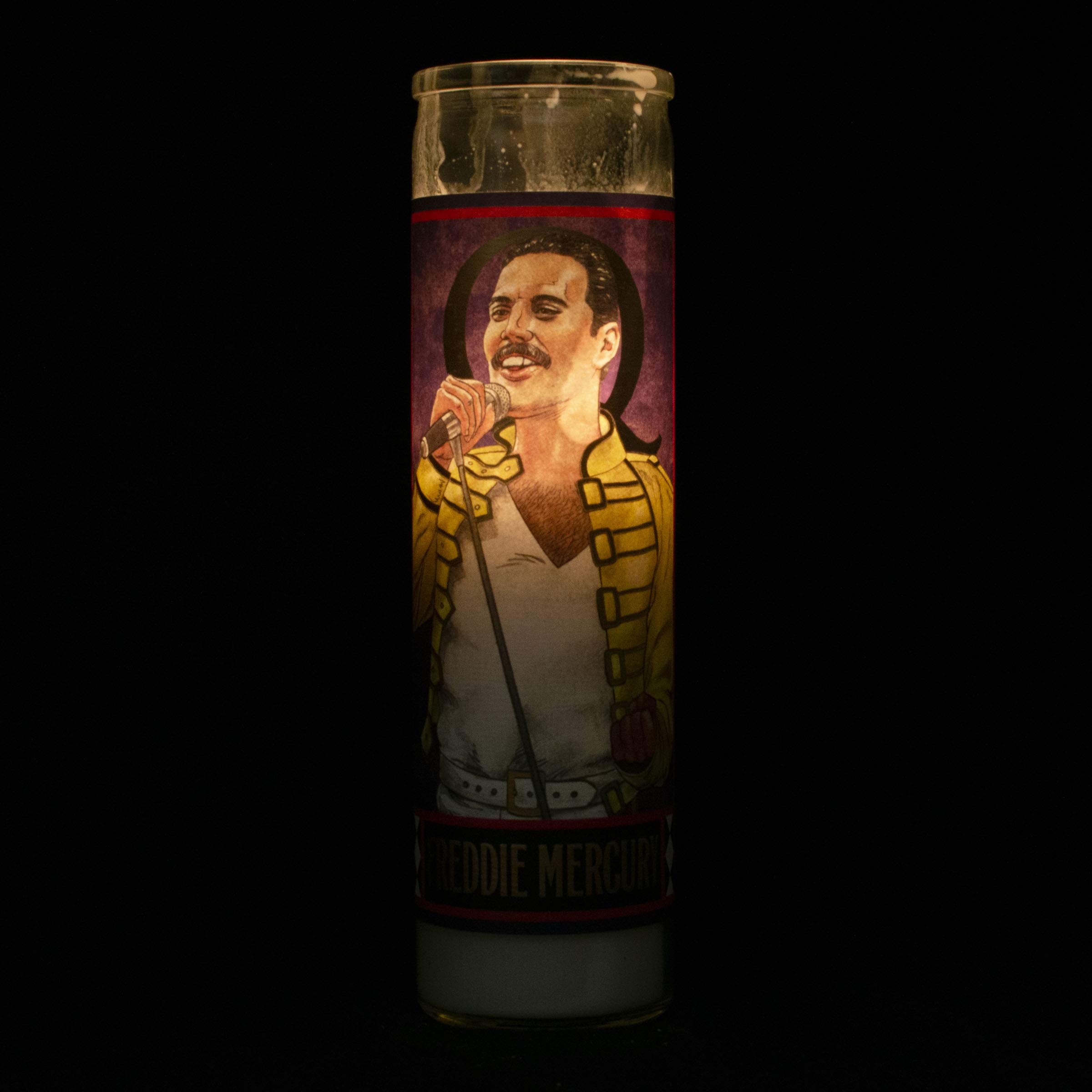 The Unemployed Philosophers Guild Freddie Mercury Secular Saint Candle - 8.5 Inch Tall Glass Prayer Votive, Made in The USA with Vegetarian Wax