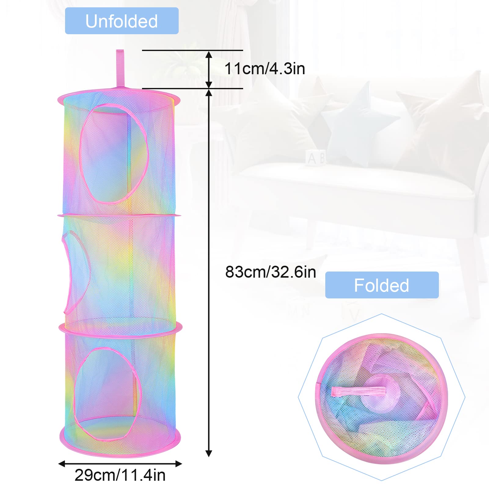 FIOBEE Stuffed Animals Hammock Net Toy Storage 2 Pack Hanging Stuffed Animals Organizer Holder Mesh Toy Organizer with 3 Compartments for Girls Room Closet Kids Playroom