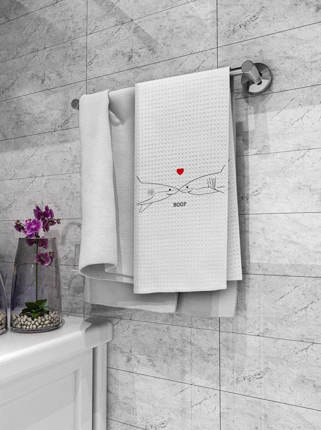 Dibor Sharks Boop Love Kiss Kitchen Towels Dish Towels Dishcloth,Ocean Animal Shark Decorative Absorbent Drying Cloth Hand Towels Tea Towels for Bathroom Kitchen (White-1)