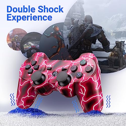 Powerextra Pro PS-3 Wireless Controller for Play-Station 3 with High Performance Upgraded Joystick Rechargeable Battery Double Shock for PS-3(Lightning + Galaxy)