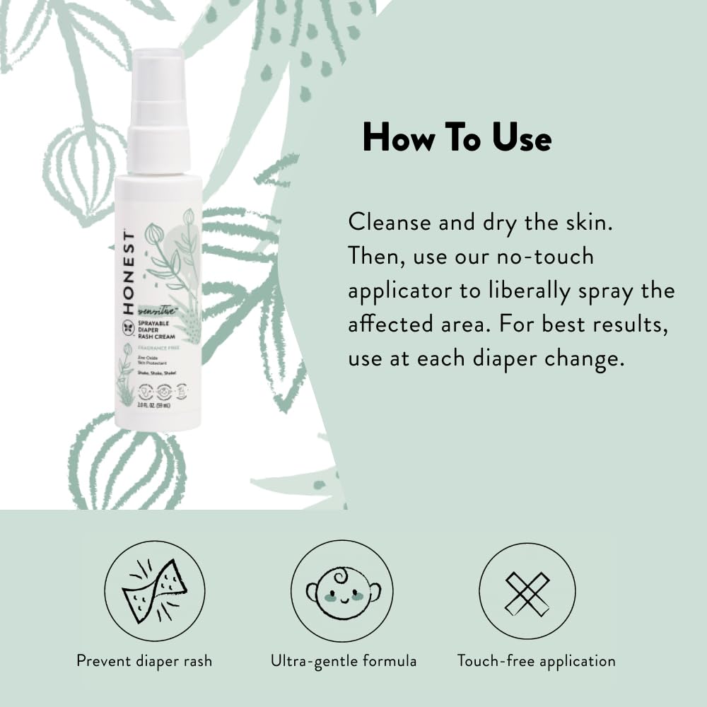 The Honest Company Diaper Rash Cream Spray + Soothing Baby Bottom Wash Bundle | Naturally Derived, Non-Irritating, Cruelty Free | 2 fl oz, 5 fl oz