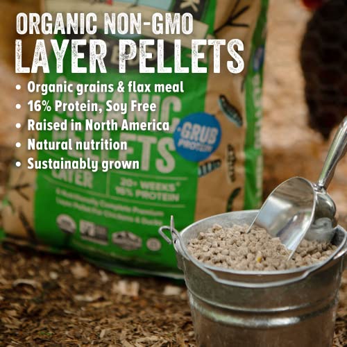 Scratch and Peck Feeds Organic Layer Pellets 16% - Premium Chicken and Duck Feed Formulated with Sustainable Grub Protein, Vitamins, and Minerals β 25 lbs