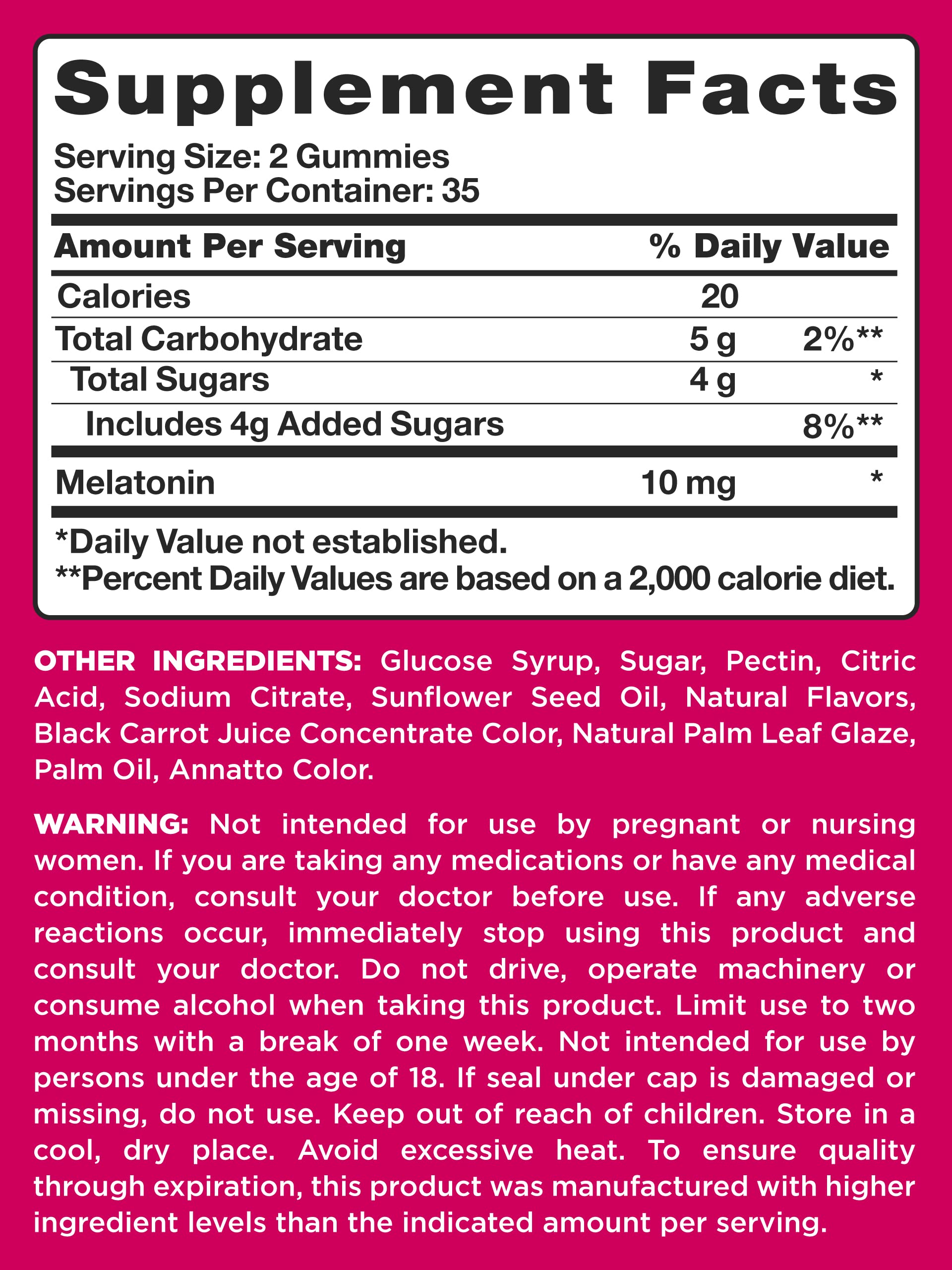 PINK Melatonin Gummies | 10mg | Max Potency | Vegan, Non-GMO & Gluten Free | 70 Count | Mixed Berry Flavor