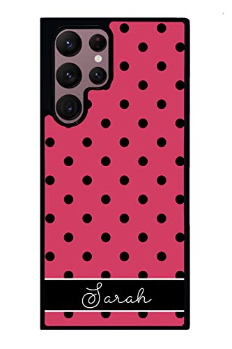 Pink Polka Dot Personalized Black Rubber Phone Case Compatible With Samsung Galaxy S23 S23+ Ultra S22 S22+ S21 S21FE S21+ S20FE S20+ S20 Note 20 S10 S10+ S10e
