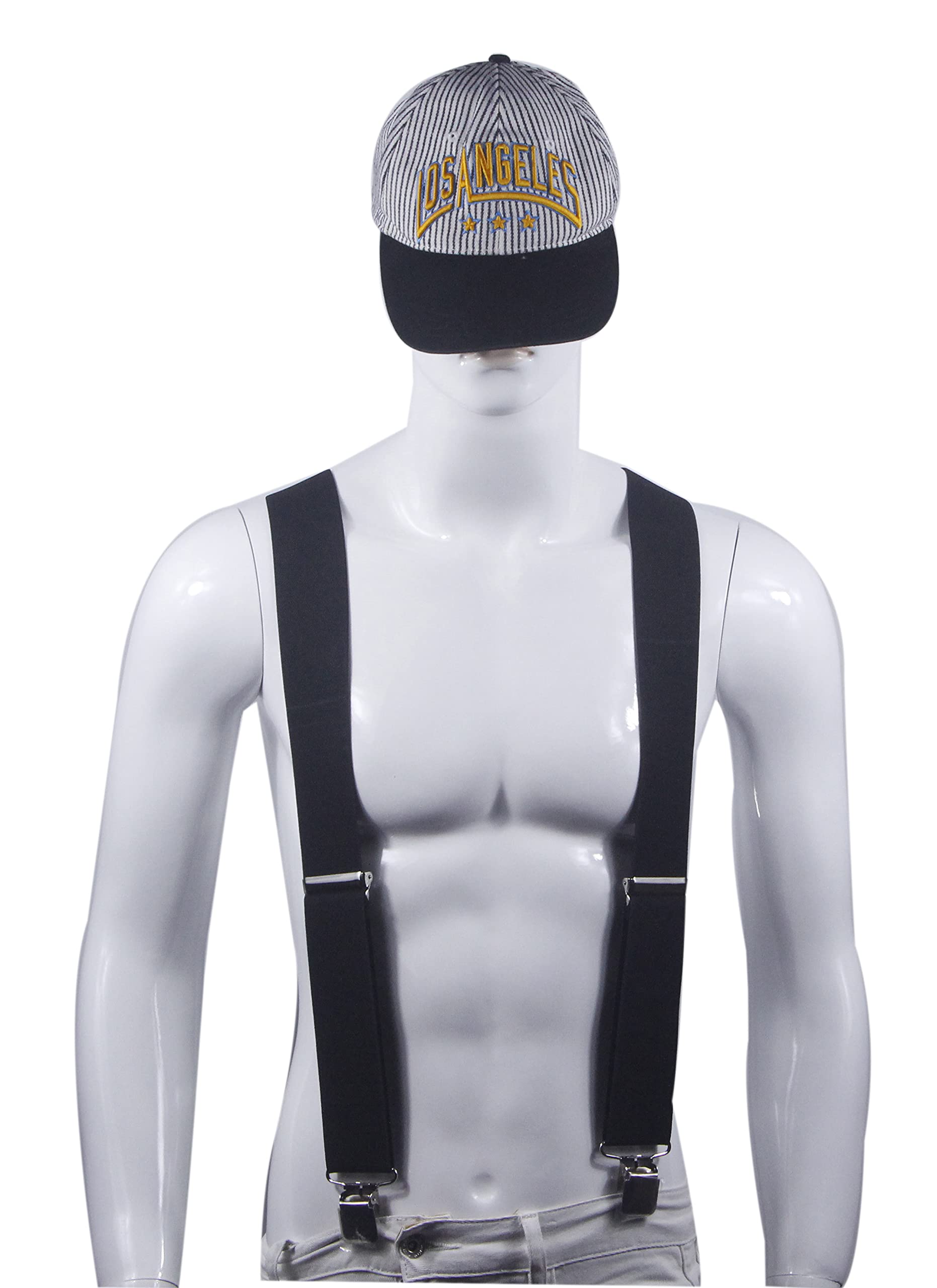 Doloise Men's Suspenders X Back 2 Inches Wide with Extra Heavy Clips Adjustable Braces for Men Suspender(Black)