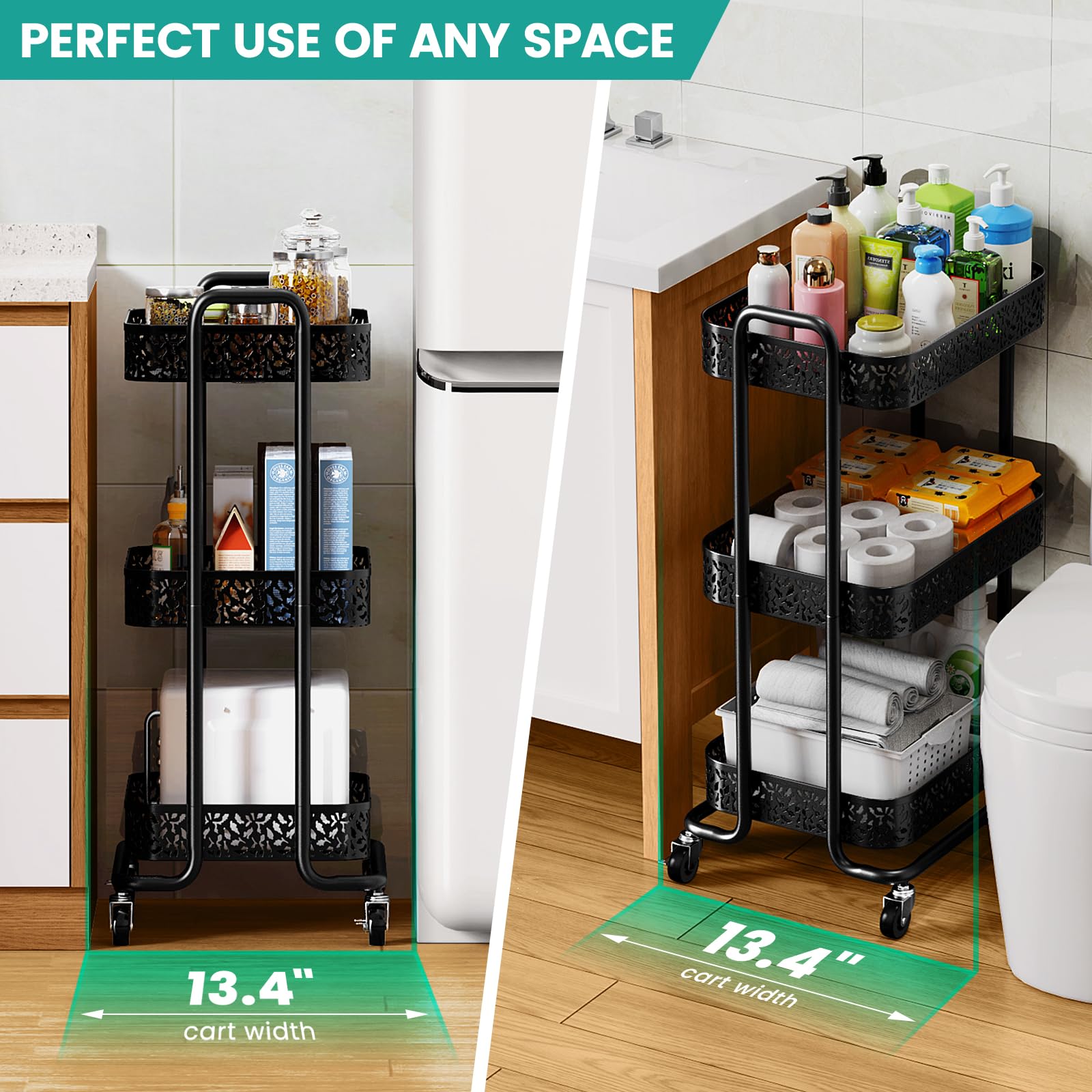 Elerator Heavy-Duty Metal Rolling Carts, Easy Assembly for Living Room, Bathroom, Bedroom, Kitchen