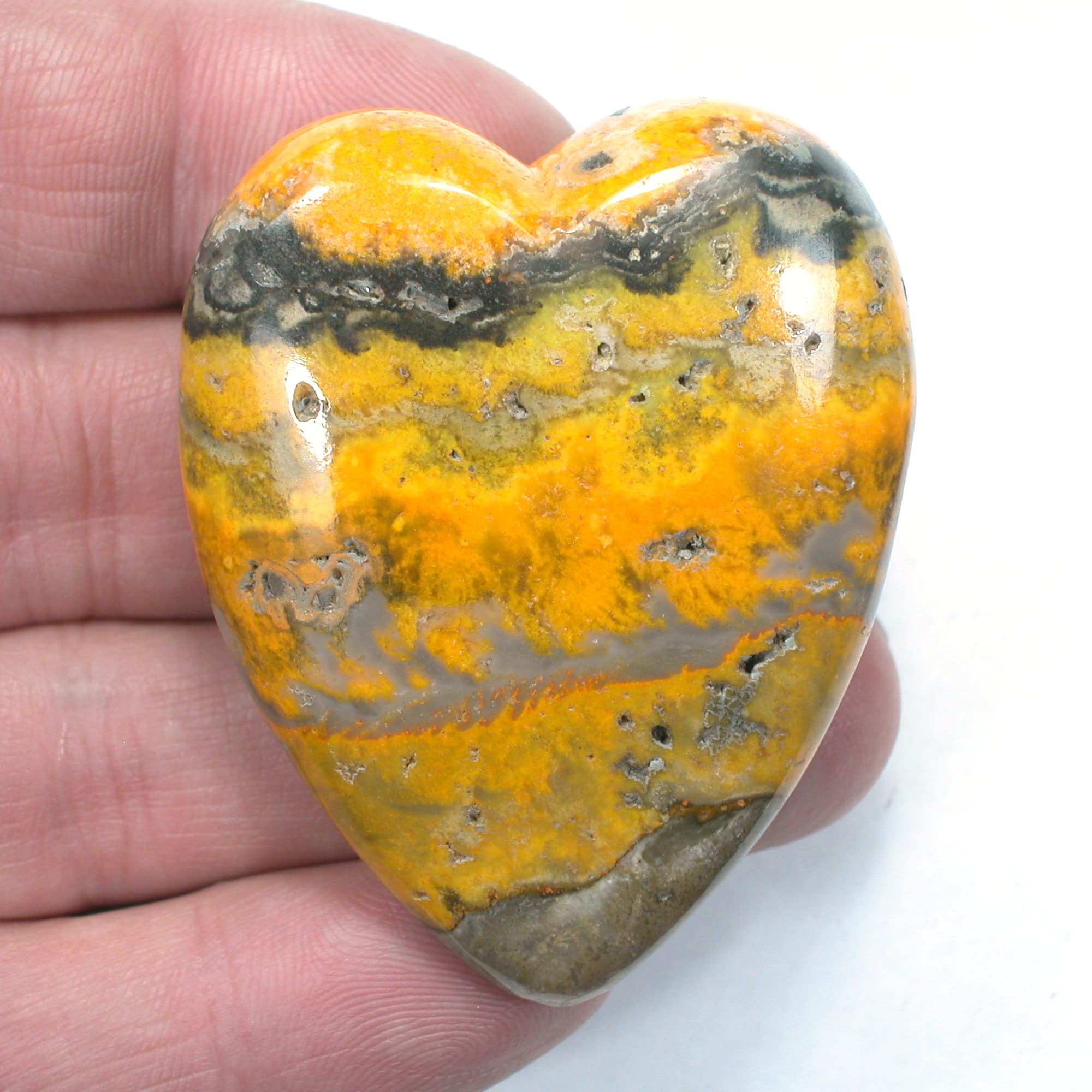 DVH 58g Bumble Bee Jasper Calcite Heart Meditation Stone 54x43x18 (4080)