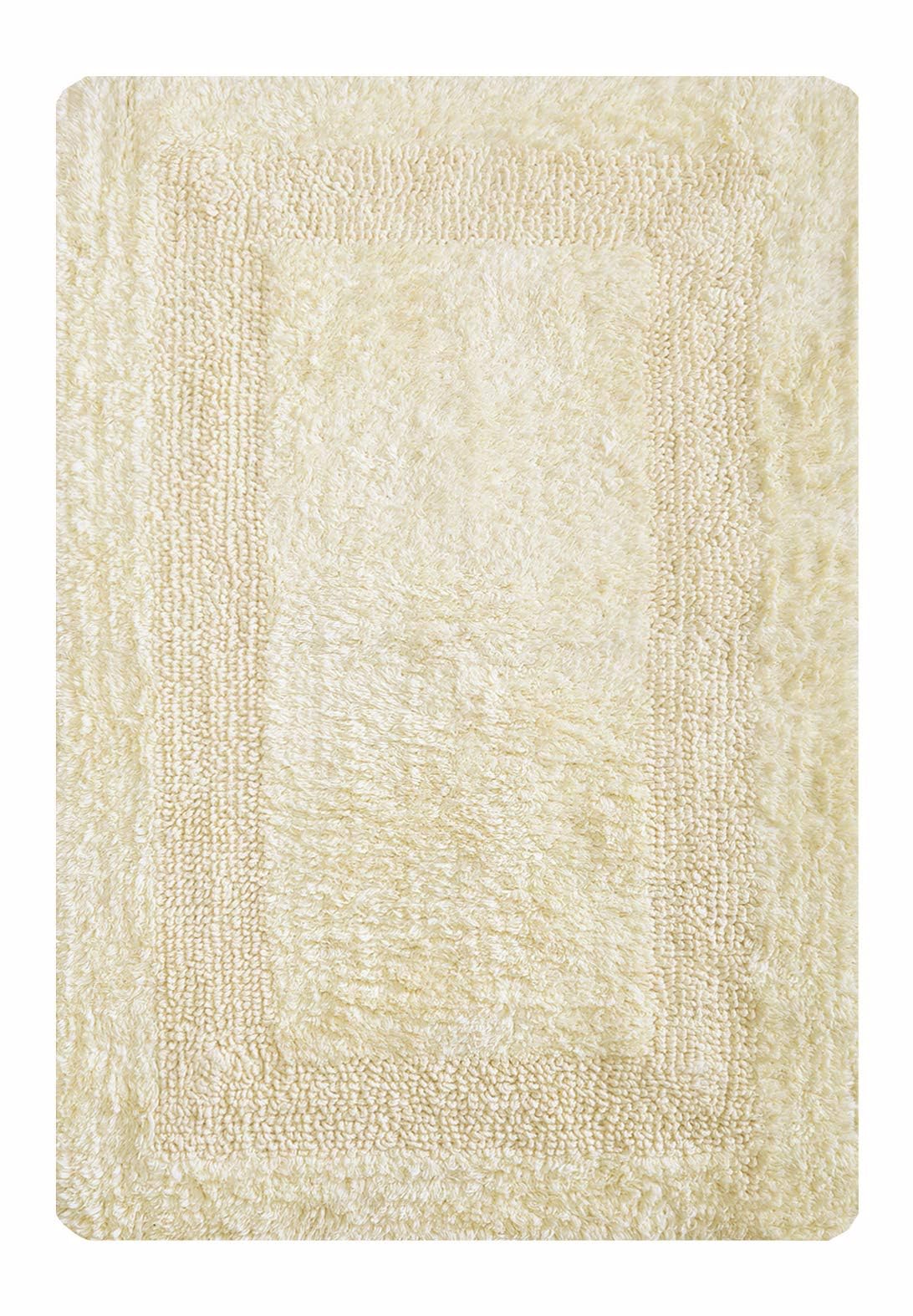 Cotton Bath Mat Rug 2 Piece Set - Light Yellow, Reversible Bathroom Rugs Soft & Absorbent Quick Dry Mats, Washable Plush Hotel Quality Tufted Mats for Shower, Bath Tub, Toilet - 21x34 & 17x24 Inches