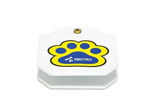 PurfectPals Dog Water Fountain, Step On Paw Activated Dispenser for Dogs, Upgraded Sprinkler, Easy to Use and Sturdy Fresh Drinking, White, Blue, Yellow