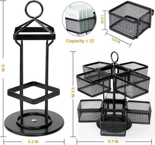 Tea Bag Storage and Organizer, 360° Rotatable 8 Compartments Tea Bag Storage Holder, 96 Teabags Container Stainless Steel Tea Bag Organizer Rack for Kitchen Counter Cabinet Tea and Coffee Box