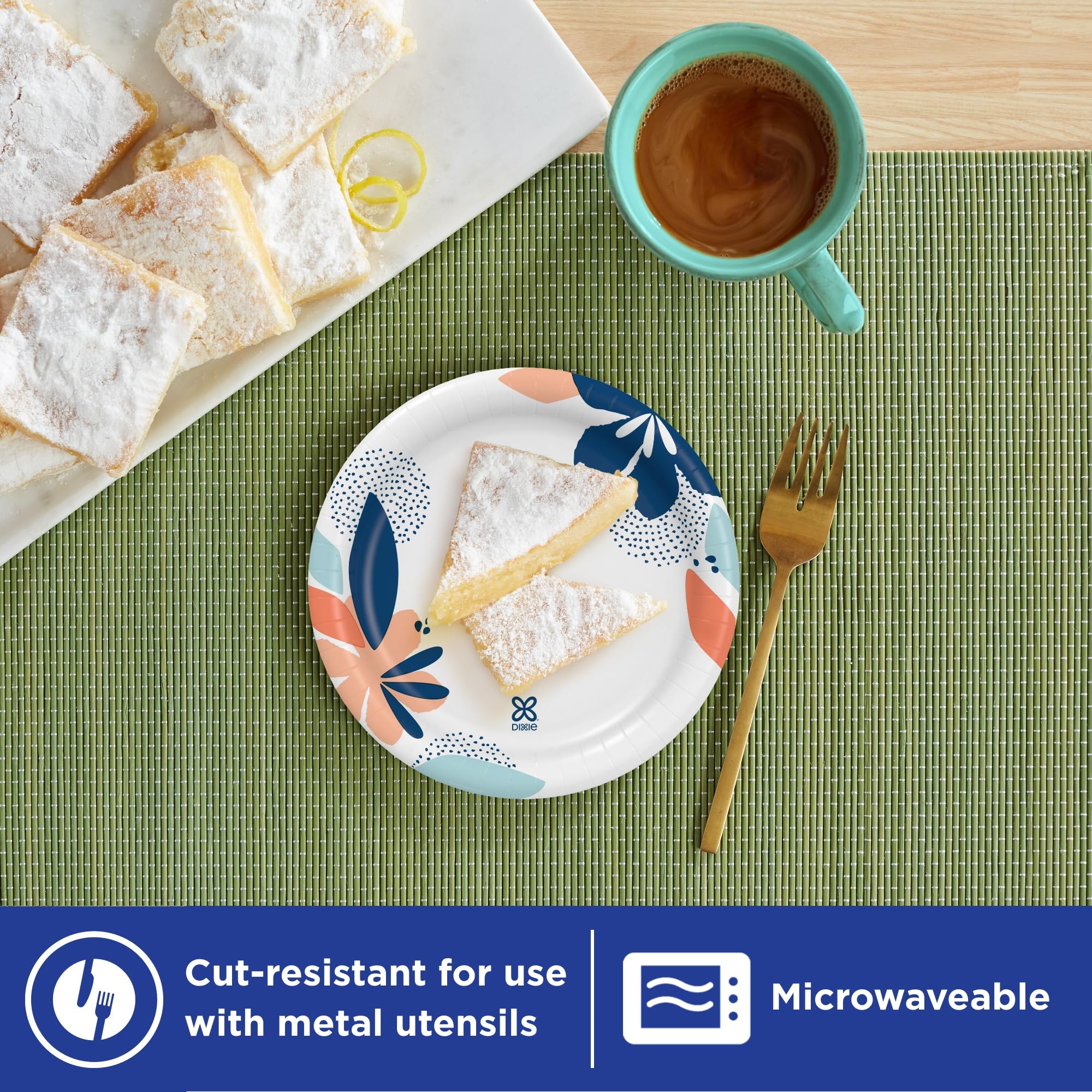 Dixie Everyday Paper Plates, 6 7/8", Dessert or Snack Size Printed Disposable Plates, 50 Count (Pack of 1