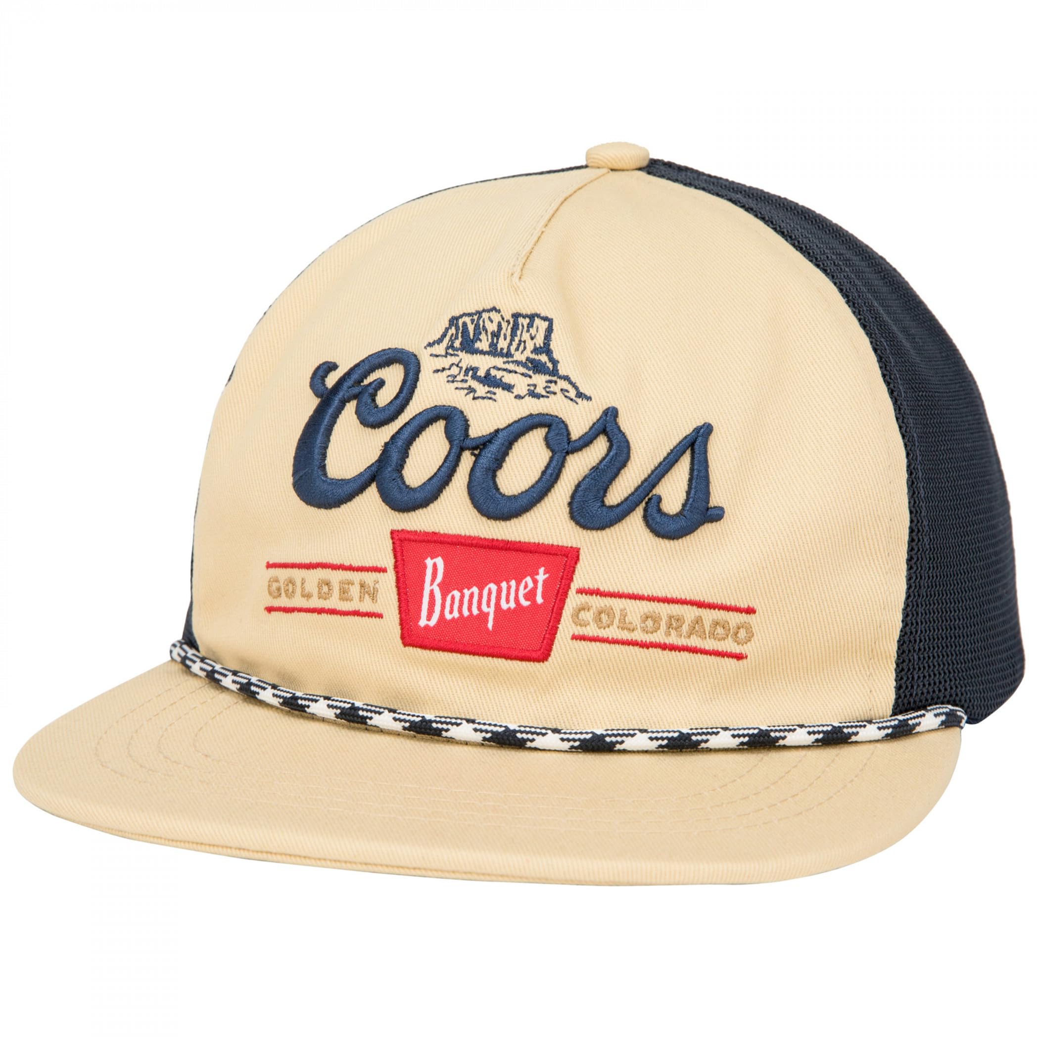 H3 Sportgear Coors Banquet Golden Colorado Logo Rope Low Mesh Adjustable Snapback Hat, Black/Tan