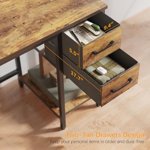 CubiCubi Computer Home Office Desk with 2 Drawers, 40 Inch Small Desk Study Writing Table, Modern Simple PC Desk, Black