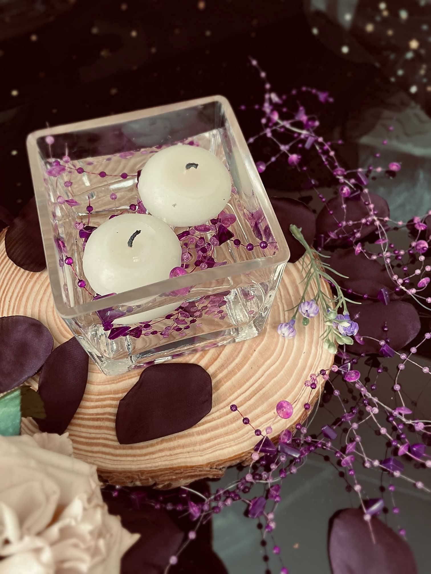 TeaSu 12pcs Purple Crystal String, for Floating Candles Centerpieces Table Decorations, Crystal Bead Filler for Party, Birthday Decorations