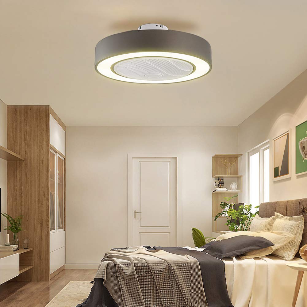 DMXM Ceiling Fan with Light, 20 inches LED Remote Control 3-Color Lighting Modes Invisible Acrylic Blades Metal Shell Semi Flush Mount Low Profile Fan Gray…